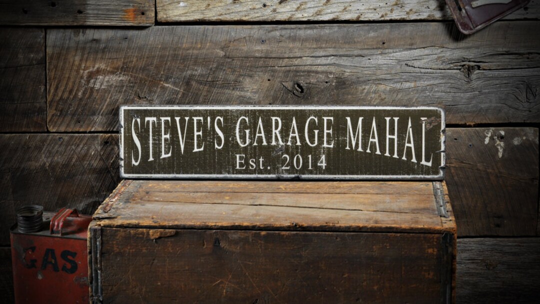 Custom Garage Mahal Est Date Sign - Rustic Hand Made Distressed Wood - Etsy