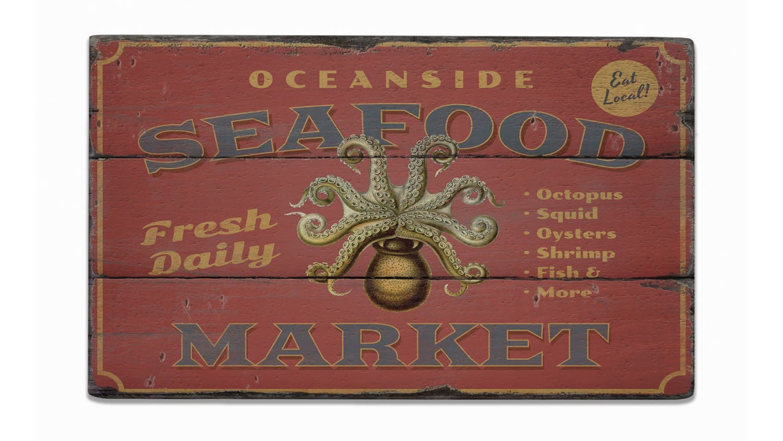 Wooden Seafood Decor Sign, Ocean Food Decor Gift Sign, Ocean Lifestyle ...