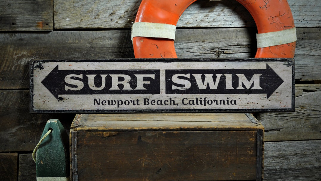 Surf Swim Wood Sign, Custom Beach Location Sign, Distressed Beach Lover ...