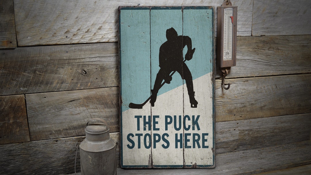 Hockey Puck Here Sign, Wooden Hockey Sign, Hockey Gifts Sign, Wood ...