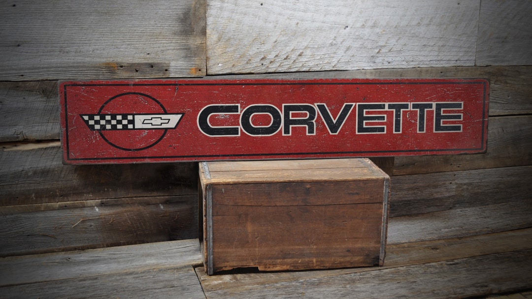 Corvette Logo Distressed Wood Sign, Handmade Man Cave Decor - Etsy