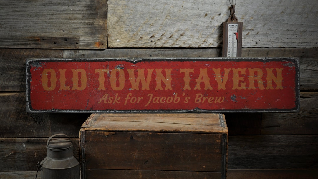 Old Town Tavern Wood Sign, Custom Brewer Name Sign, Distressed Beer ...