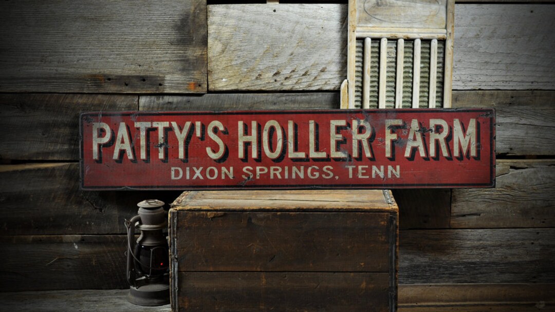Custom Holler Farm City State Sign - Rustic Hand Made Vintage Wooden ...