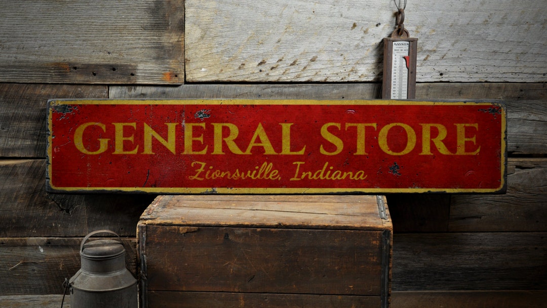 General Store Wood Sign, Custom Store Location Name City State Sign ...