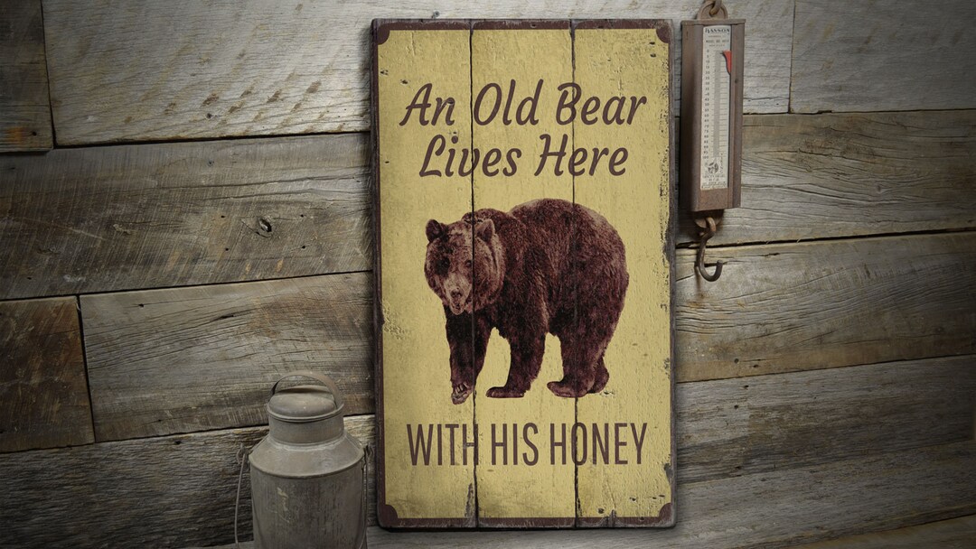 Bear Lives Here Sign, Bear and Honey, Bear in the Woods, Antique Bears ...