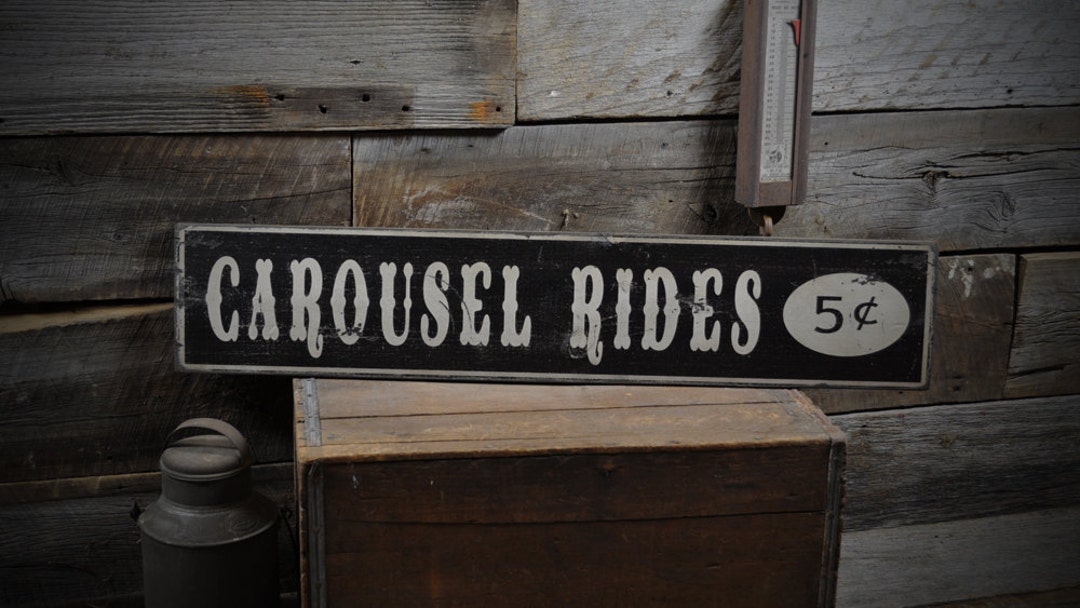 Carousel Rides 5 Cents Sign - Primitive Rustic Hand Made Vintage Wooden ...