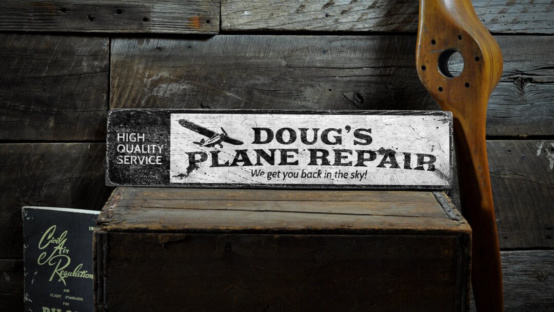 Custom Aviator Pilot Aircraft Plane Repair Sign - Rustic Hand Made ...
