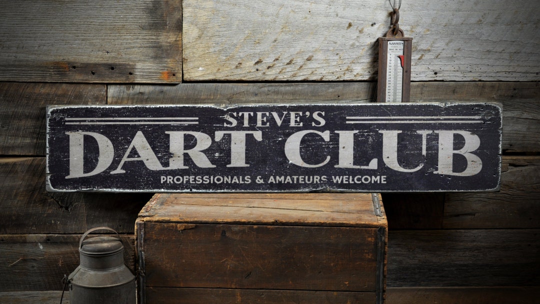Dart Club Wood Sign, Prefessionals & Amateurs Welcome Game Room Sign ...