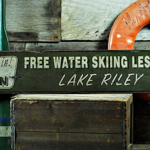 Custom Lake House Water Skiing Sign - Rustic Hand Made Vintage Wooden ...