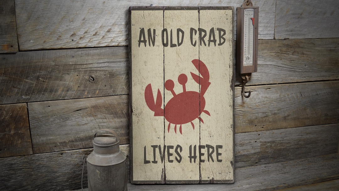 Old Crab Sign, Crab Lives Here Sign, Wood Ocean Animal Sign, Wood Ocean ...