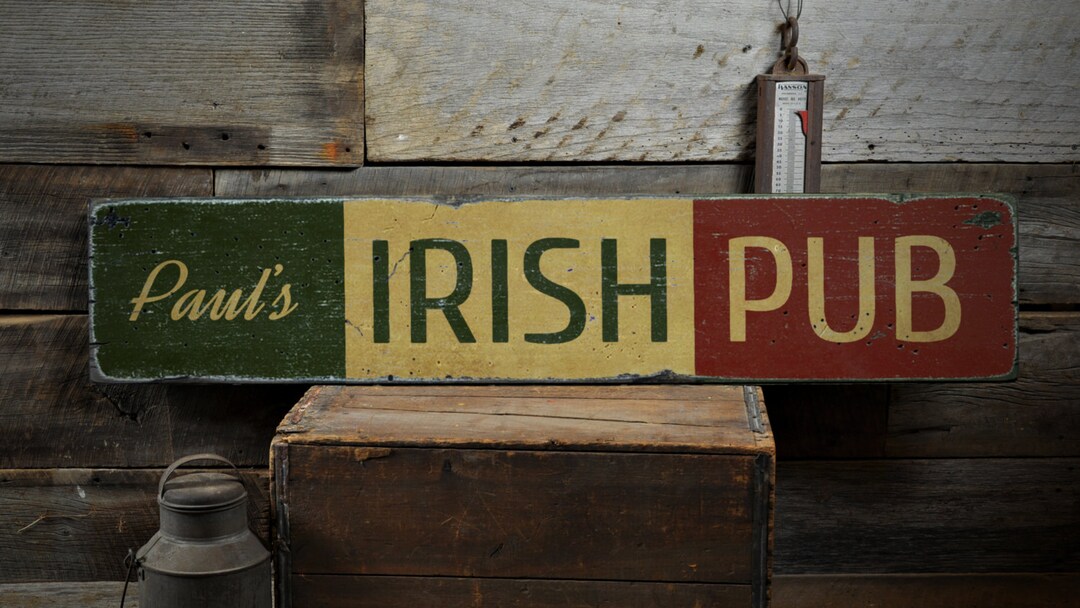 Ireland Flag Pub Wood Sign, Personalized Pub Owner Name Gift, Custom ...