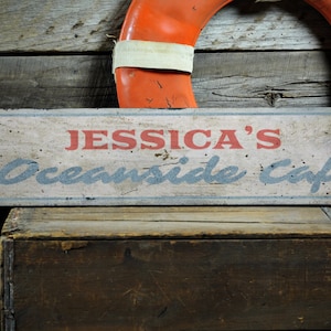Oceanside Cafe Wood Sign, Personalized Chef Name Sign, Distressed Beach ...