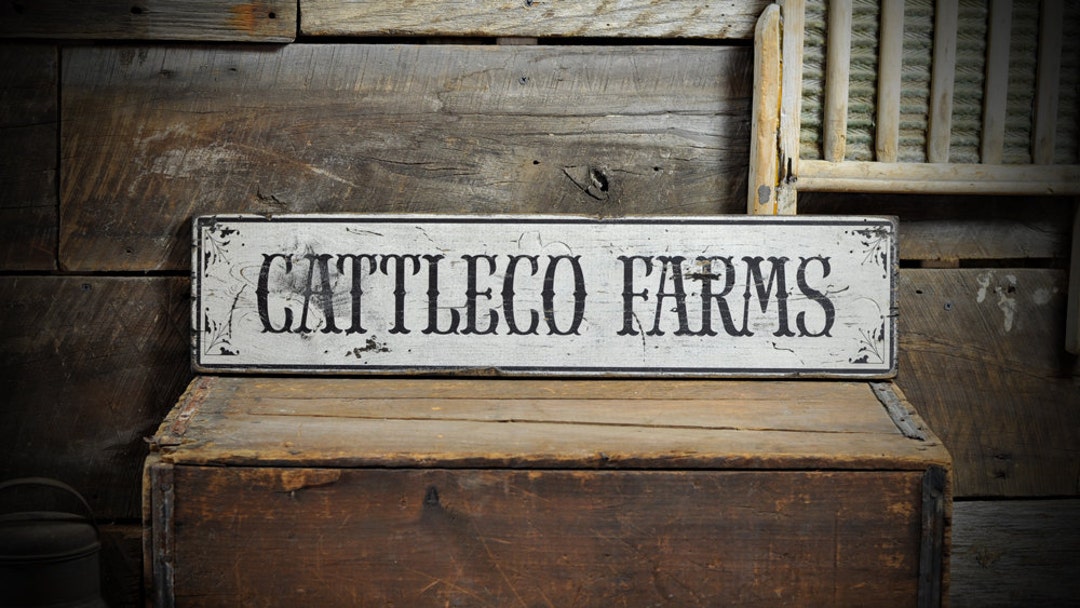 Custom Distressed Cattle Farm Sign - Rustic Hand Made Vintage Wooden ...