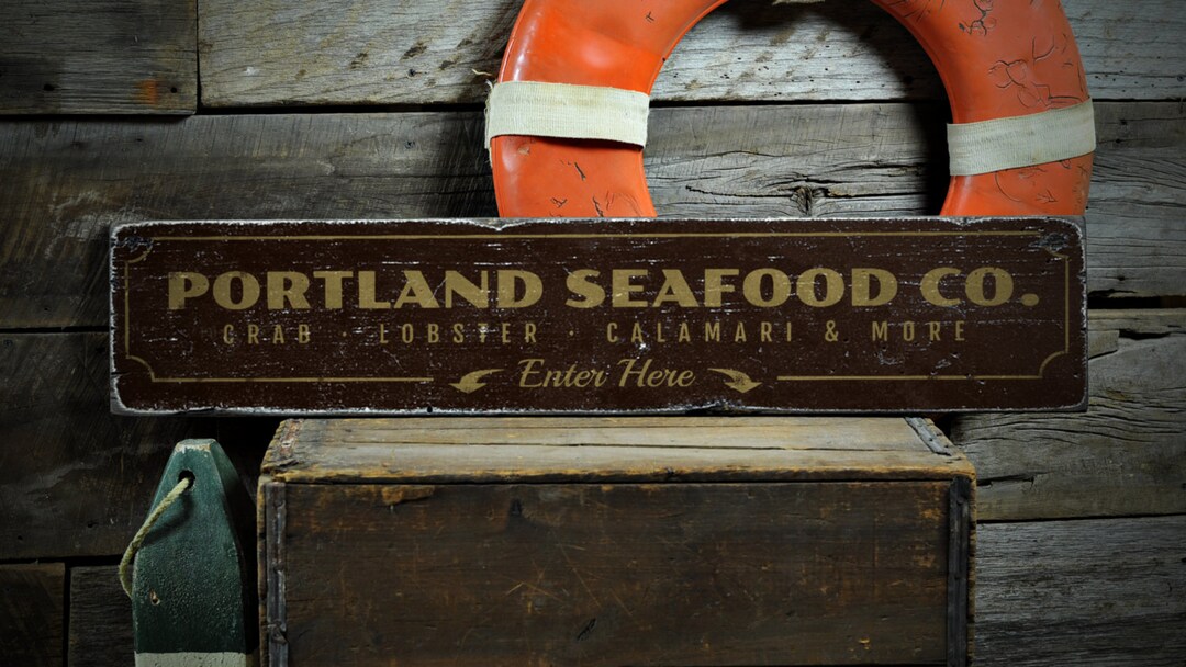 Seafood Company Wood Sign, Personalized Beach Location Restaurant Sign ...