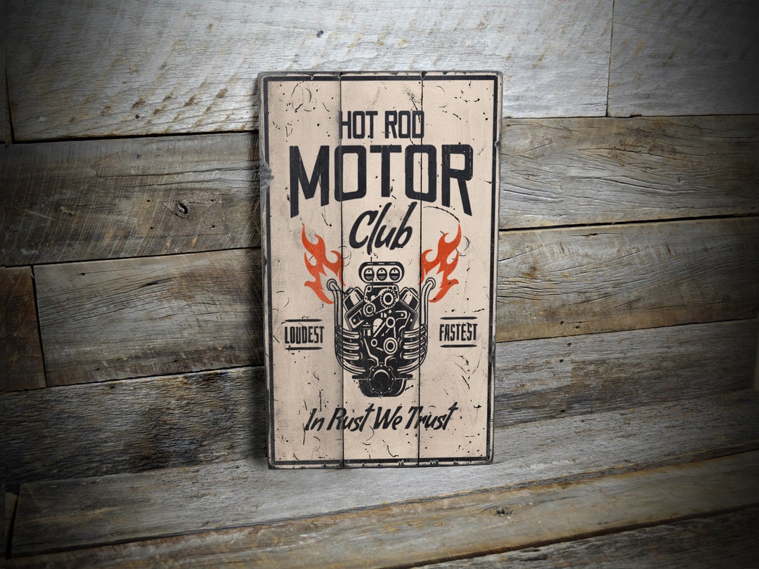 Hot Rod Motor Club Sign, Retro Garage Signage, Man Cave Wall Decor, in ...
