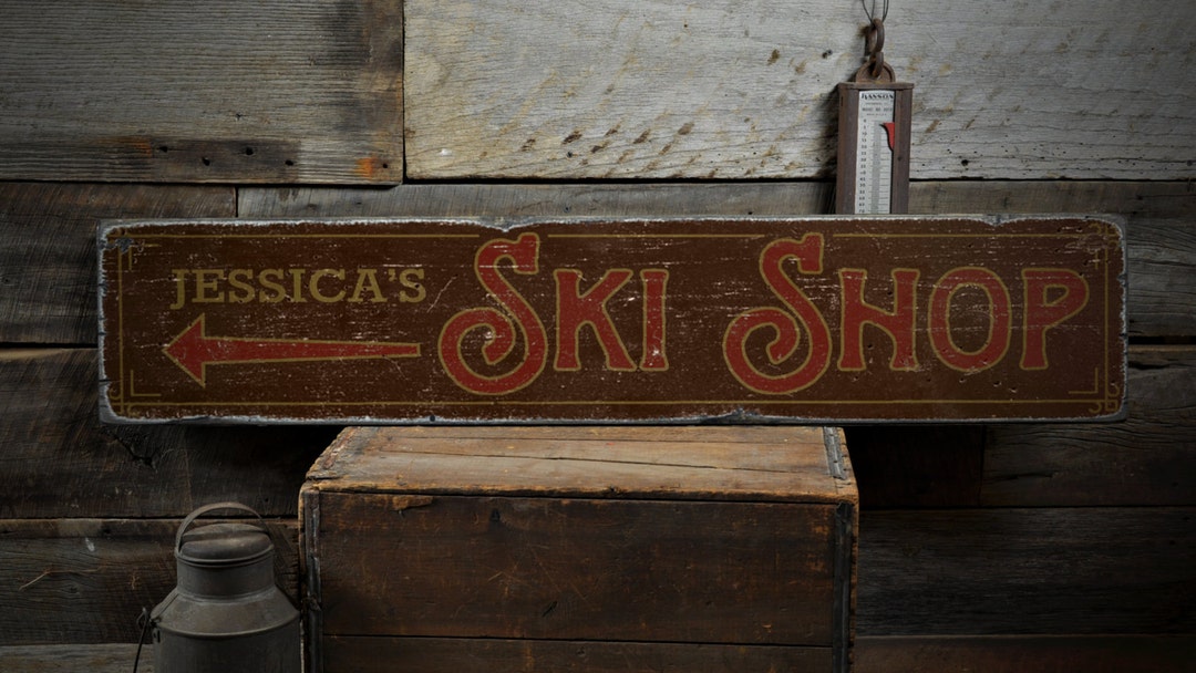 Ski Shop Arrow Wood Sign, Personalized Store Owner Name Gift, Custom ...