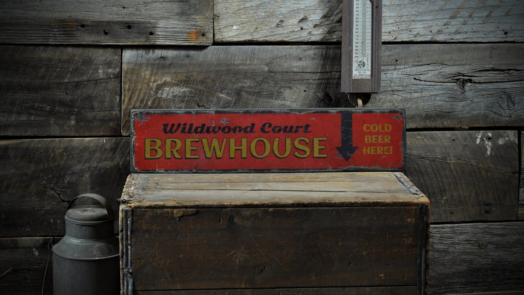 Brewhouse Wood Sign, Personalized Bar Name Sign, Distressed Cold Beer ...