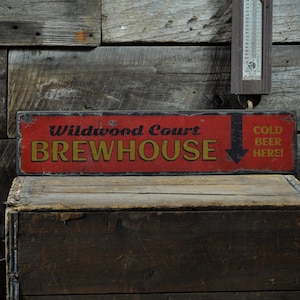 Brewhouse Wood Sign, Personalized Bar Name Sign, Distressed Cold Beer ...