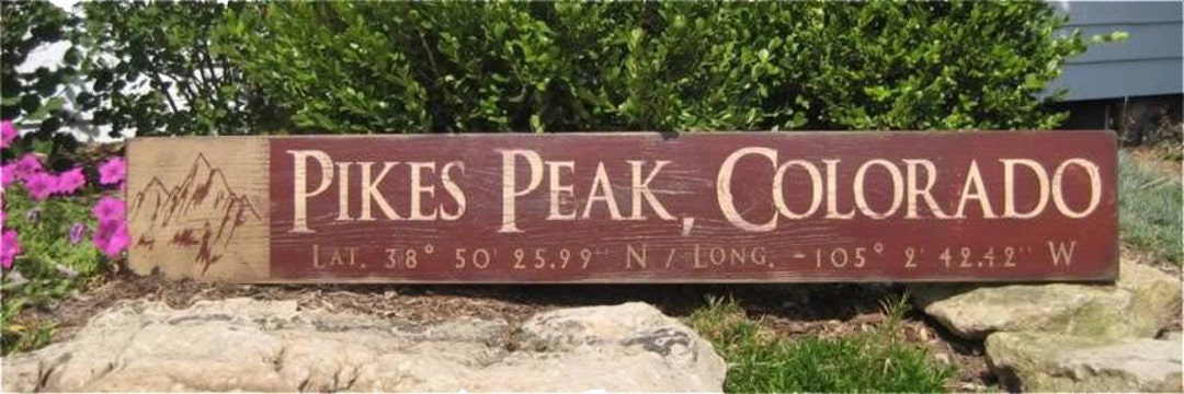 Pikes Peak, Colorado - Latitude & Longitude Wood Sign - Rustic Hand ...