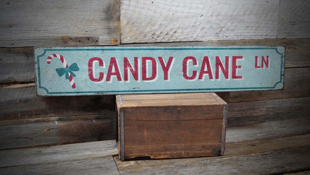 Candy Cane Lane Sign, Rustic Winter Street Sign, Old Weathered ...