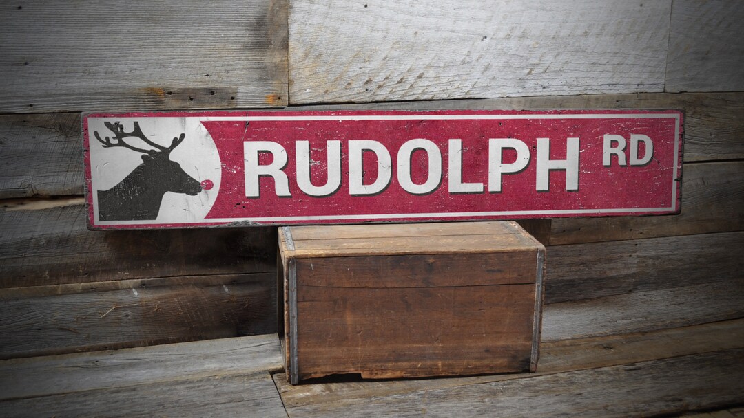 Rudolph Road Sign, Rudolph Wooden Sign, Holiday Wall Sign, Reindeer ...
