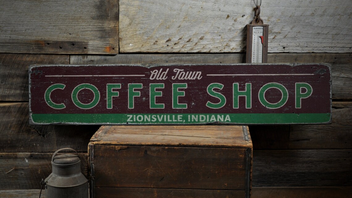 Old Town Coffee Shop Wood Sign Custom Java Store Location | Etsy