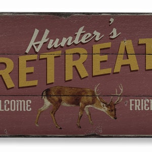 Hunter Retreats Sign, Hunting Lodge Sign, Deer Wood Sign, Hunter Decor ...