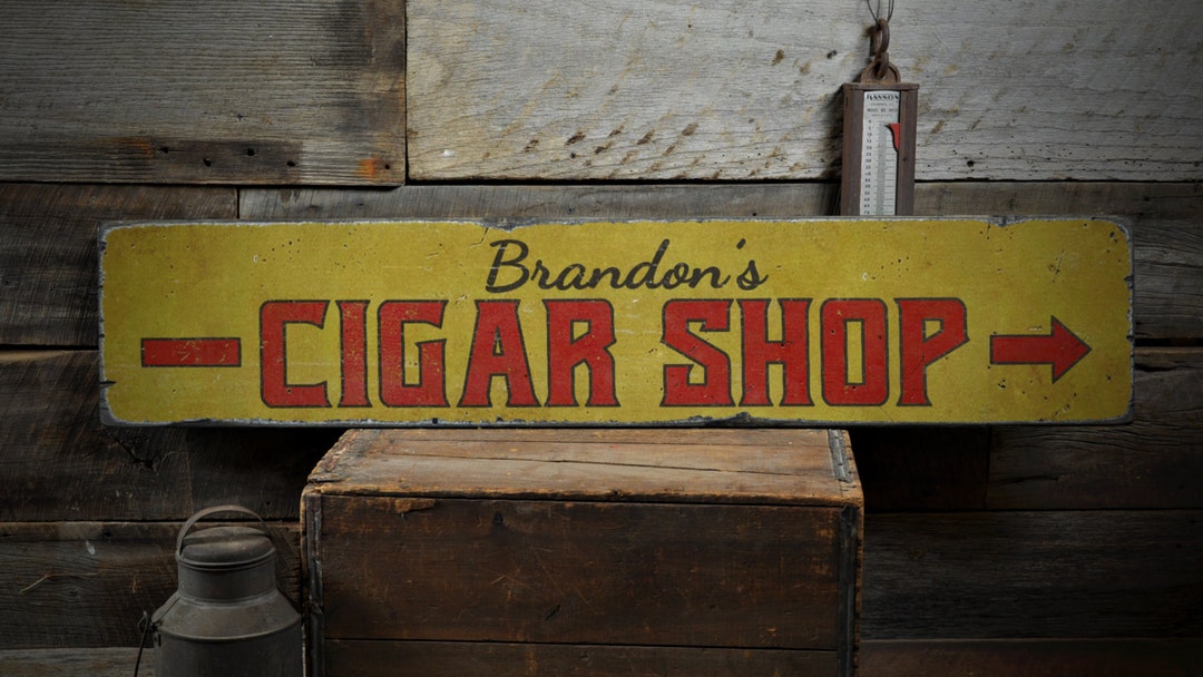 Cigar Shop Arrow Wood Sign, Personalized Cigar Room Lover Name Gift ...