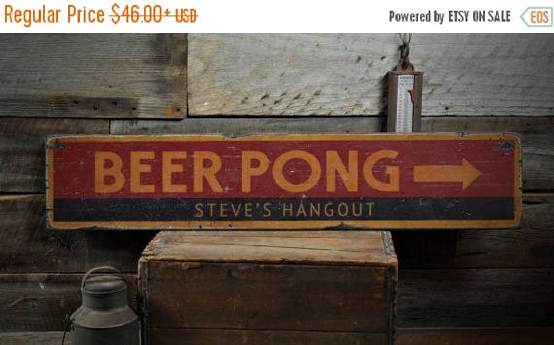 ONE SALE Beer Pong Wood Sign, Custom Arrow Man Cave Owner Name Gift ...