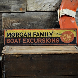 Custom Family Boat Excursions Lake House Sign - Rustic Hand Made ...