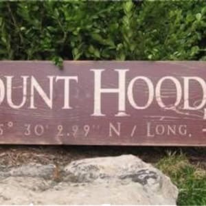 Mount Hood, Oregon - Latitude & Longitude - Mountain Graphic Wood Sign ...