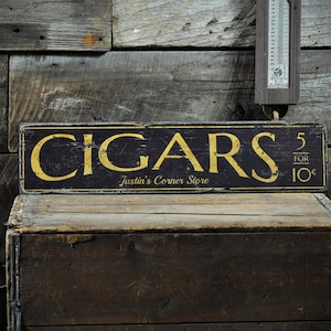 Custom Cigars 5 for 10 Cents Smoke Room Sign - Rustic Hand Made Vintage ...