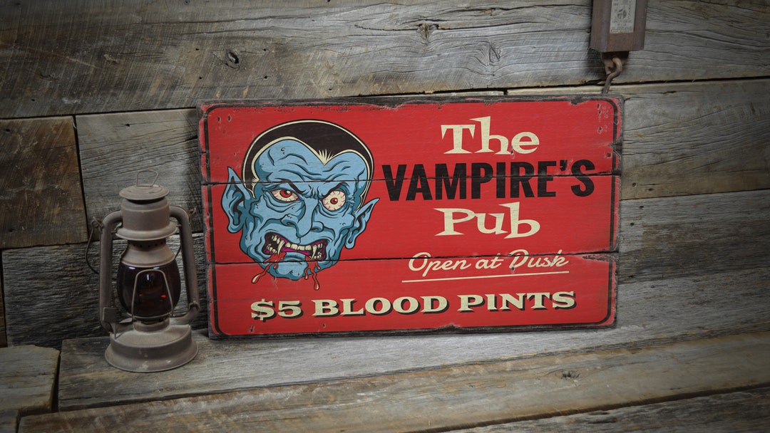 Vampire Pub Sign, Pub Decorations, Haunted Sign Decor, Wood Scary Decor ...
