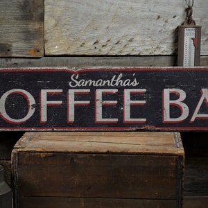 Coffee Bar Wood Sign, Custom Barista Shop Owner Name Sign, Coffee Java ...