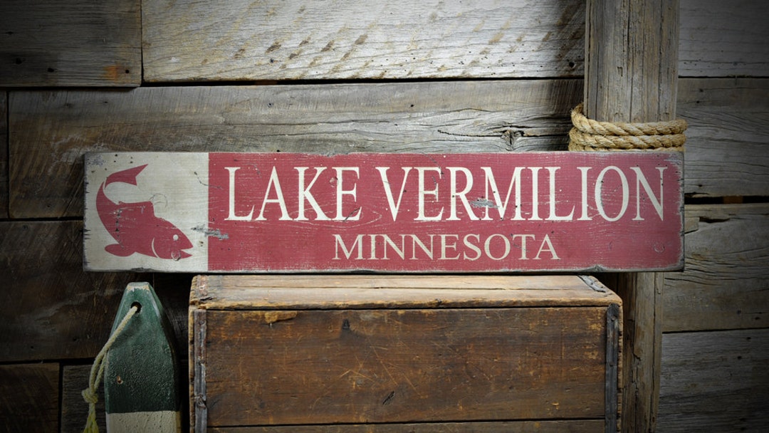 Custom Lake Vermilion Fish Sign - Rustic Hand Made Vintage Wooden Sign ...