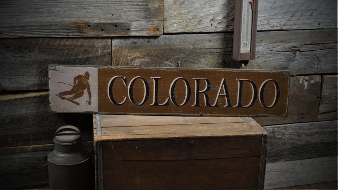Custom Colorado Skier State Sign - Primitive Rustic Hand Made Vintage ...