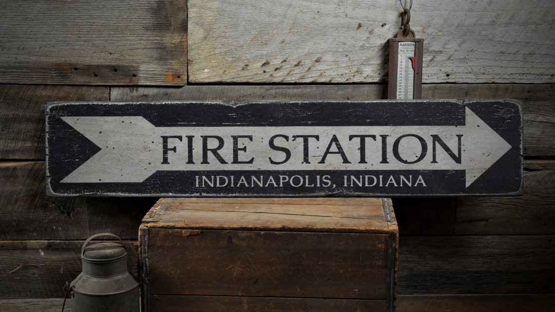 Fire Station Arrow Wood Sign, Custom Firehouse Location City State Sign ...