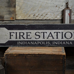 Fire Station Arrow Wood Sign, Custom Firehouse Location City State Sign ...