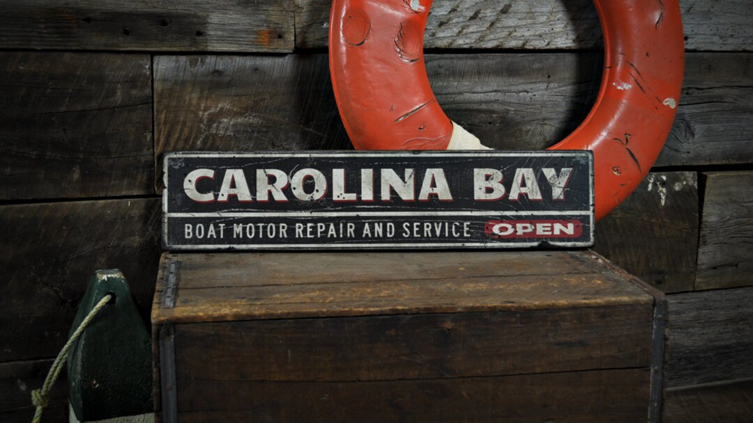 Custom Bay Boat Motor Repair Sign, Boat Room Decorations - Rustic Hand ...
