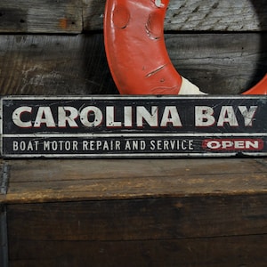 Custom Bay Boat Motor Repair Sign, Boat Room Decorations - Rustic Hand ...