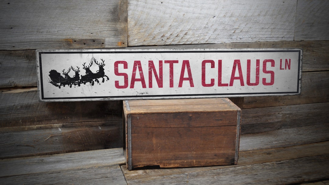 Santa Claus Lane Sign, Old Wooden Santa Sign, Aged Christmas Decor ...