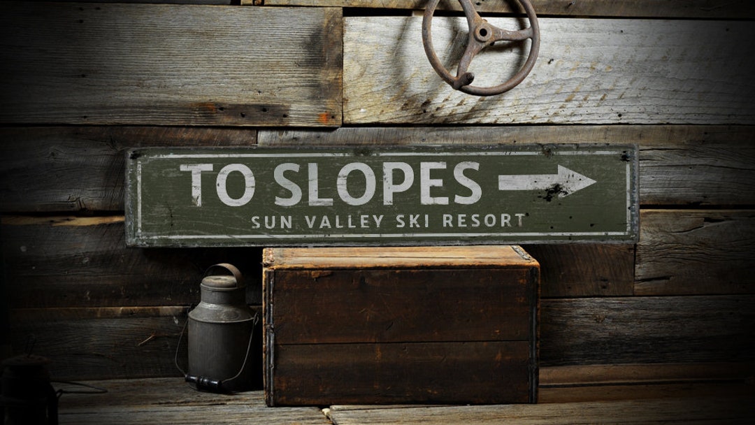 Slopes Wood Sign, Ski Arrow Sign, Custom Ski Resort Sign, Ski Lover ...