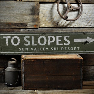 Slopes Wood Sign, Ski Arrow Sign, Custom Ski Resort Sign, Ski Lover ...