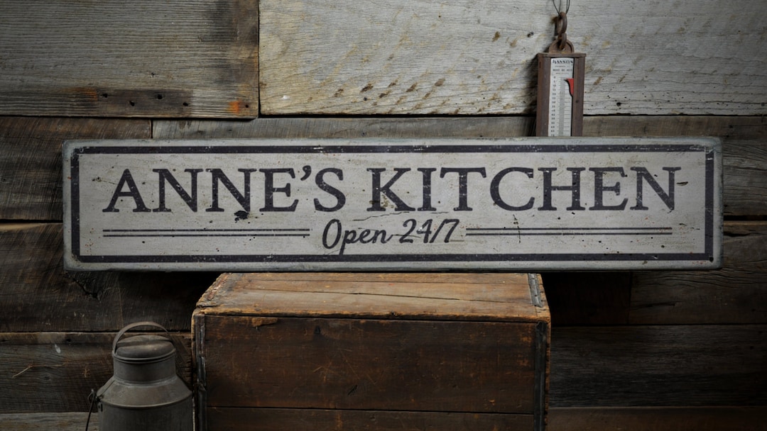 Kitchen Open 24/7 Wood Sign, Personalized Chef Name Sign, Baker Kitchen ...