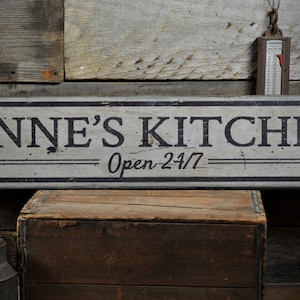 Kitchen Open 24/7 Wood Sign, Personalized Chef Name Sign, Baker Kitchen ...