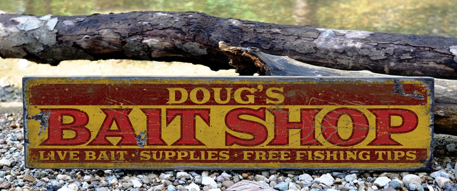 Custom Bait Shop Lake House Sign - Rustic Hand Made Vintage Wooden ...
