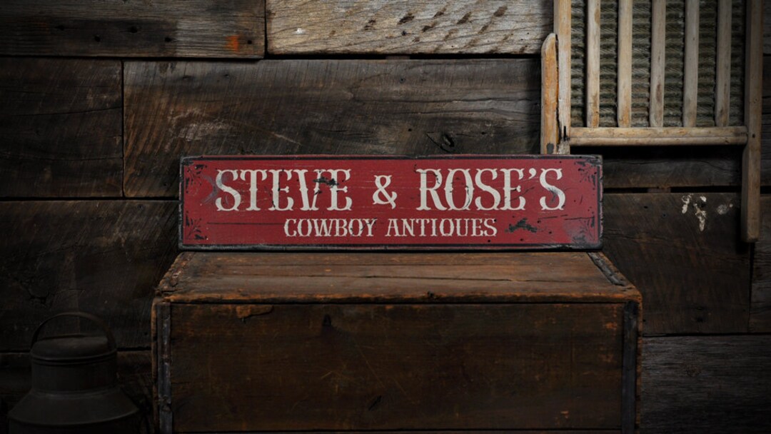 Custom Cowboy Antique Store Sign - Rustic Hand Made Distressed Wooden ...