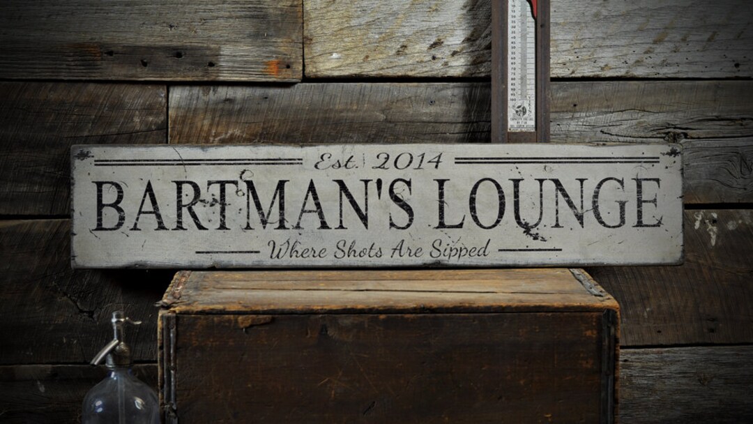 Custom Lounge Established Date Sign - Rustic Hand Made Vintage Wooden ...