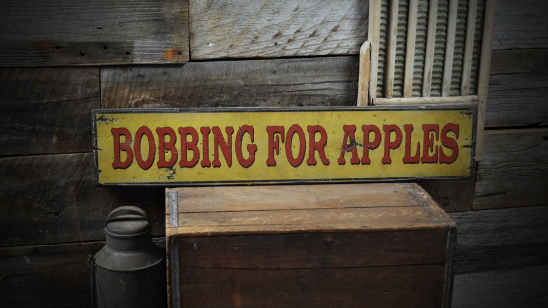 Bobbing for Apples Wood Sign - Rustic Hand Made Vintage Wooden Sign - Etsy