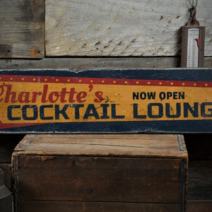 Now Open Cocktail Lounge Wood Sign, Custom Bar Owner Bartender Name ...